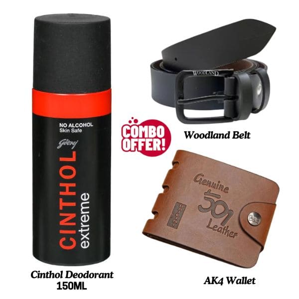 Combo : Cinthol Deodorant + Woodland Belt + Ak4 Wallet – Dreamvazaar
